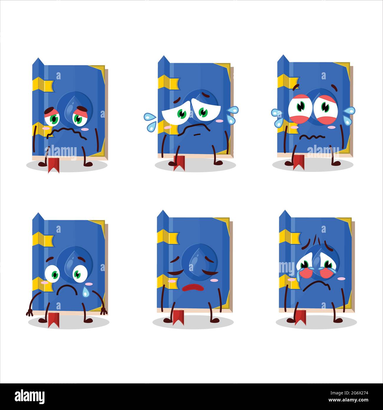 Water book of magic cartoon character with sad expression. Vector ...