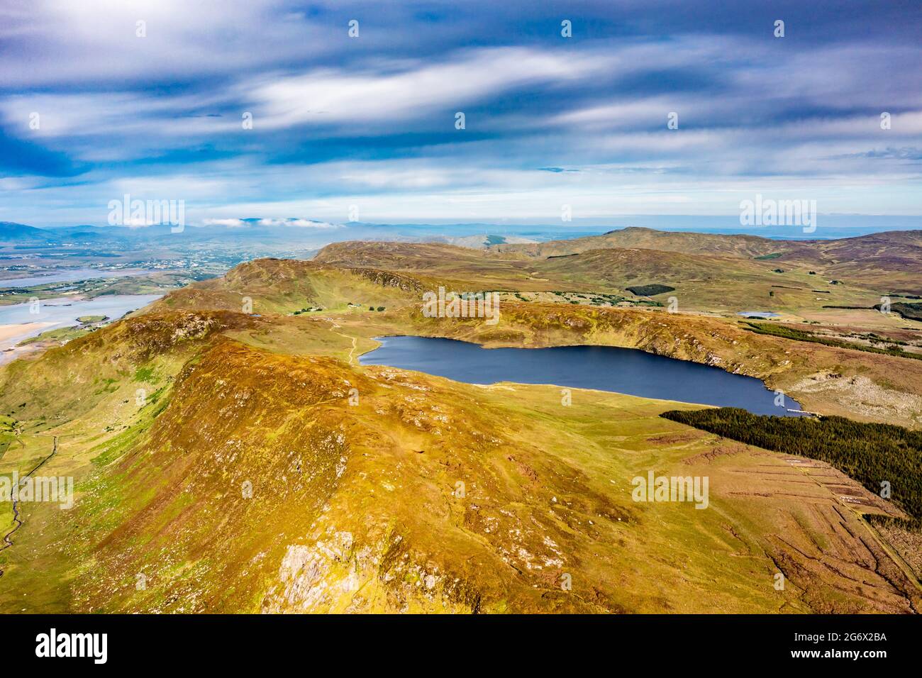 Aerial view of Lough Na Lughraman seen from Slieve Tooey in County ...