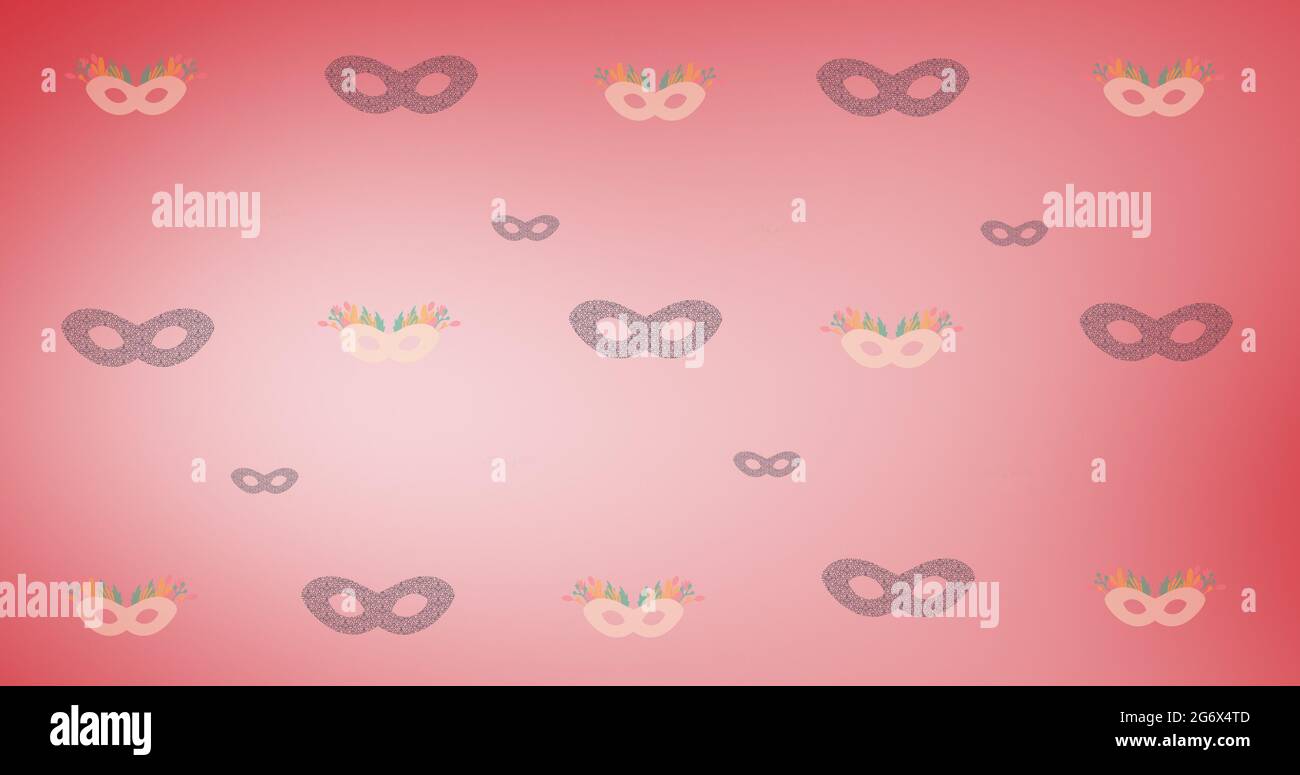 Composition of masquerade masks repeated in rows, on graduated red ...