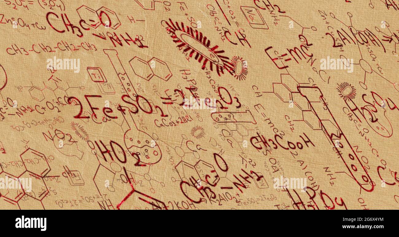 Image of red structural formulae of chemical compounds on paper Stock ...