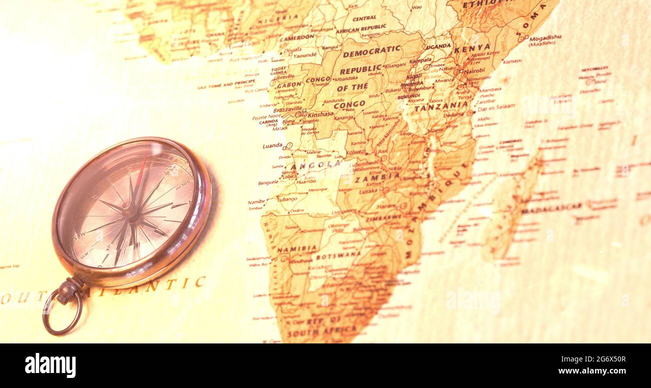 Image of compass and flickering map of africa in the background Stock ...