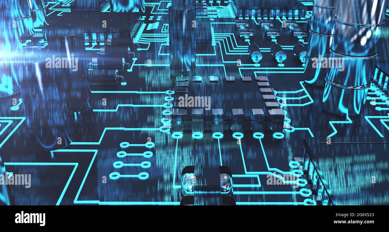 Image of computer circuit board elements over blue background Stock ...