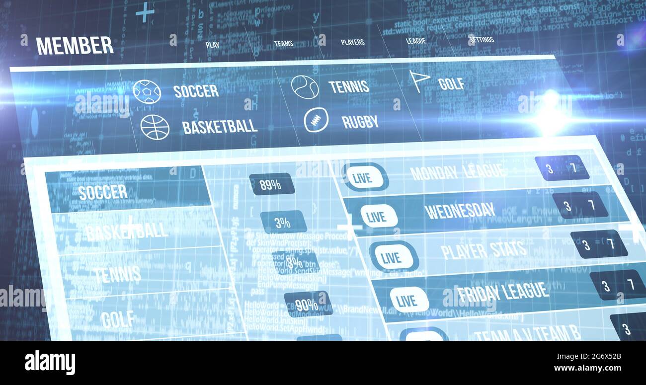 Image of screen with sports statistics over blue background Stock Photo ...