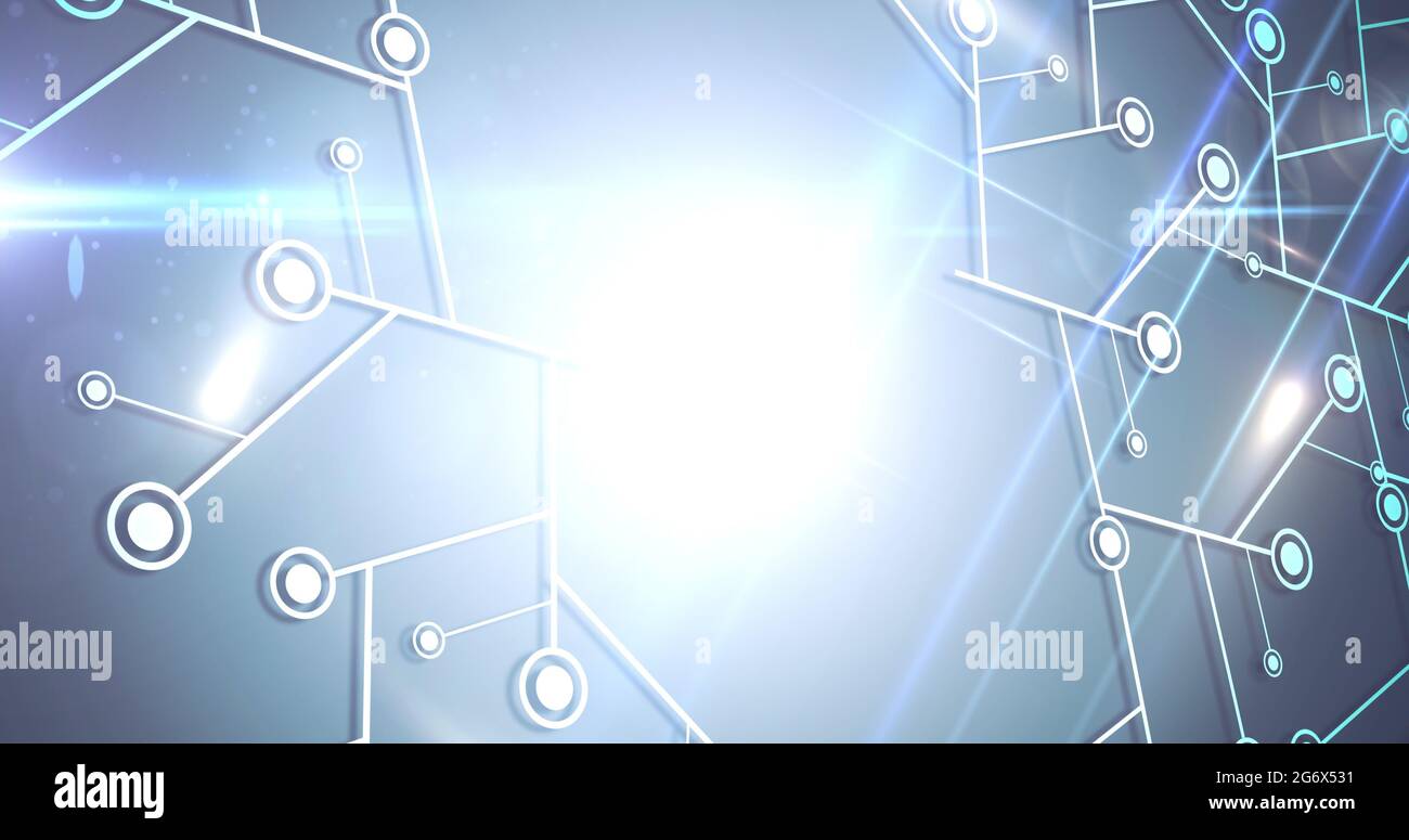 Image of network of connections with white nodes over glowing ...