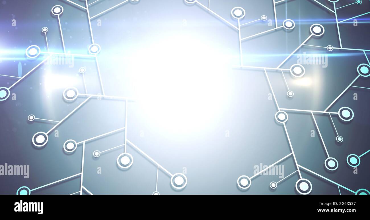 Image of network of connections with white nodes over glowing ...