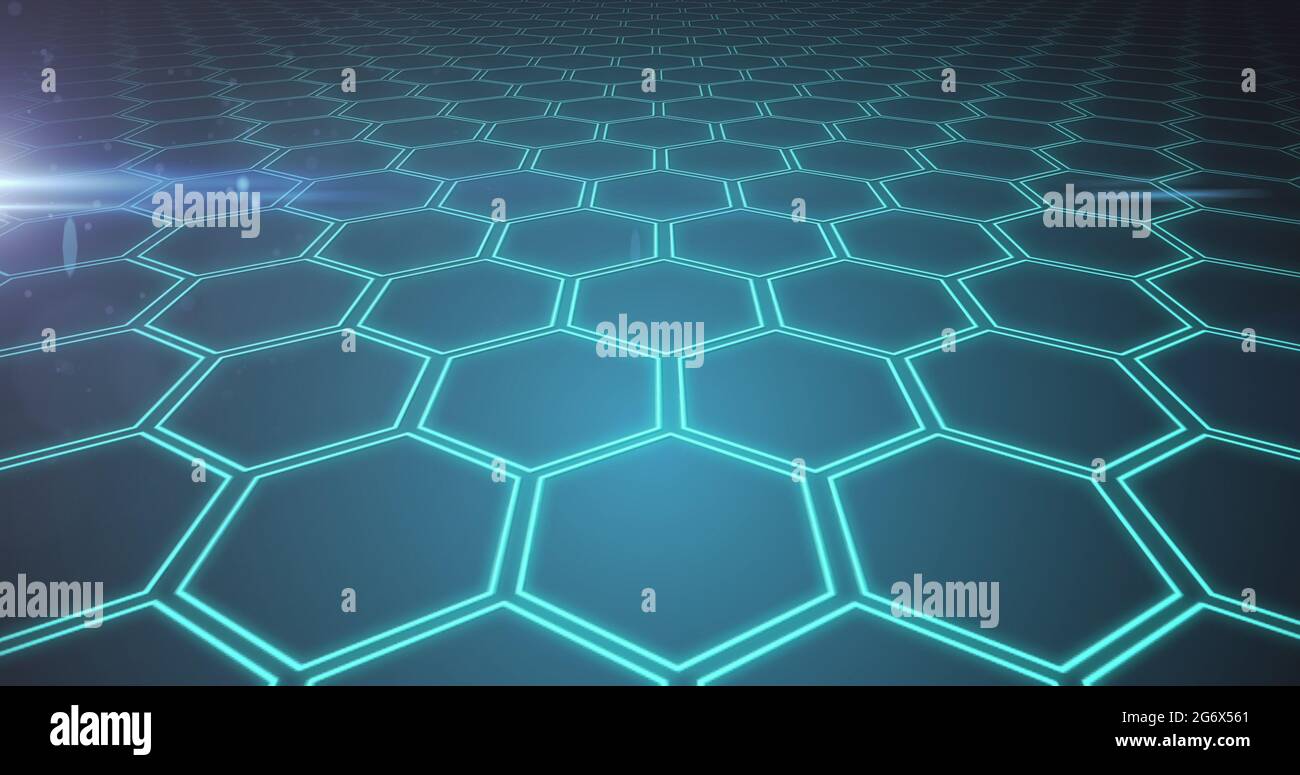 Image of network of interconnected glowing green hexagons Stock Photo ...