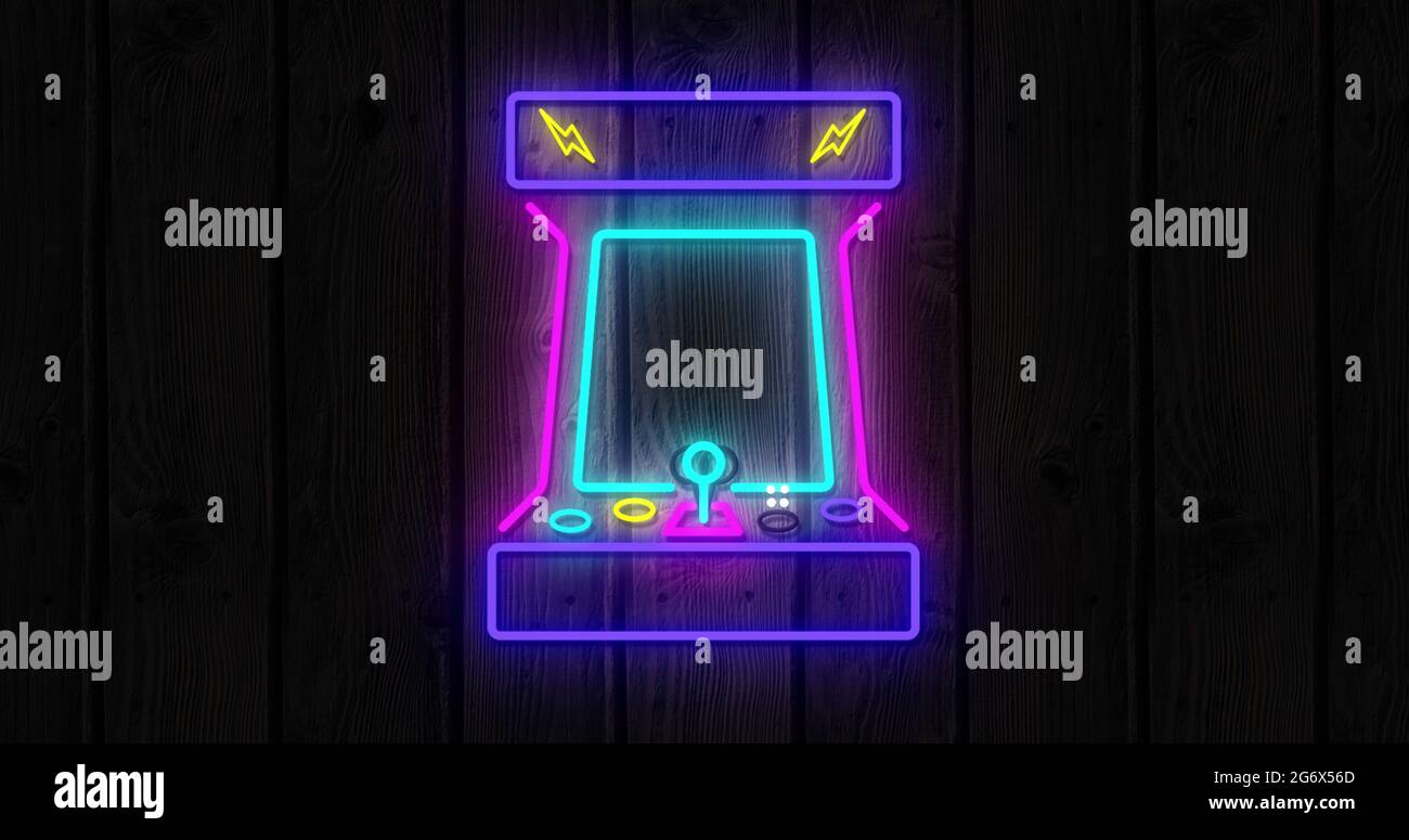 Neon Gaming icons on black background 4k Stock Photo - Alamy