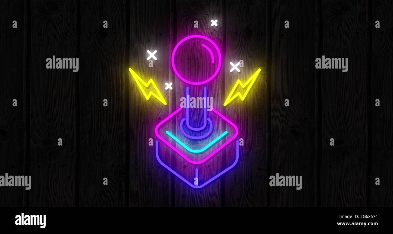 Neon Gaming icons on black background 4k Stock Photo - Alamy