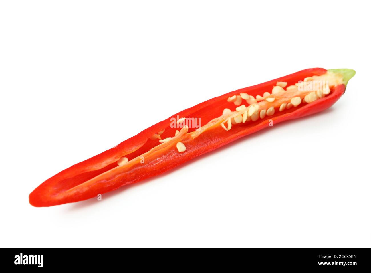 Red hot chili pepper half isolated on white background Stock Photo - Alamy
