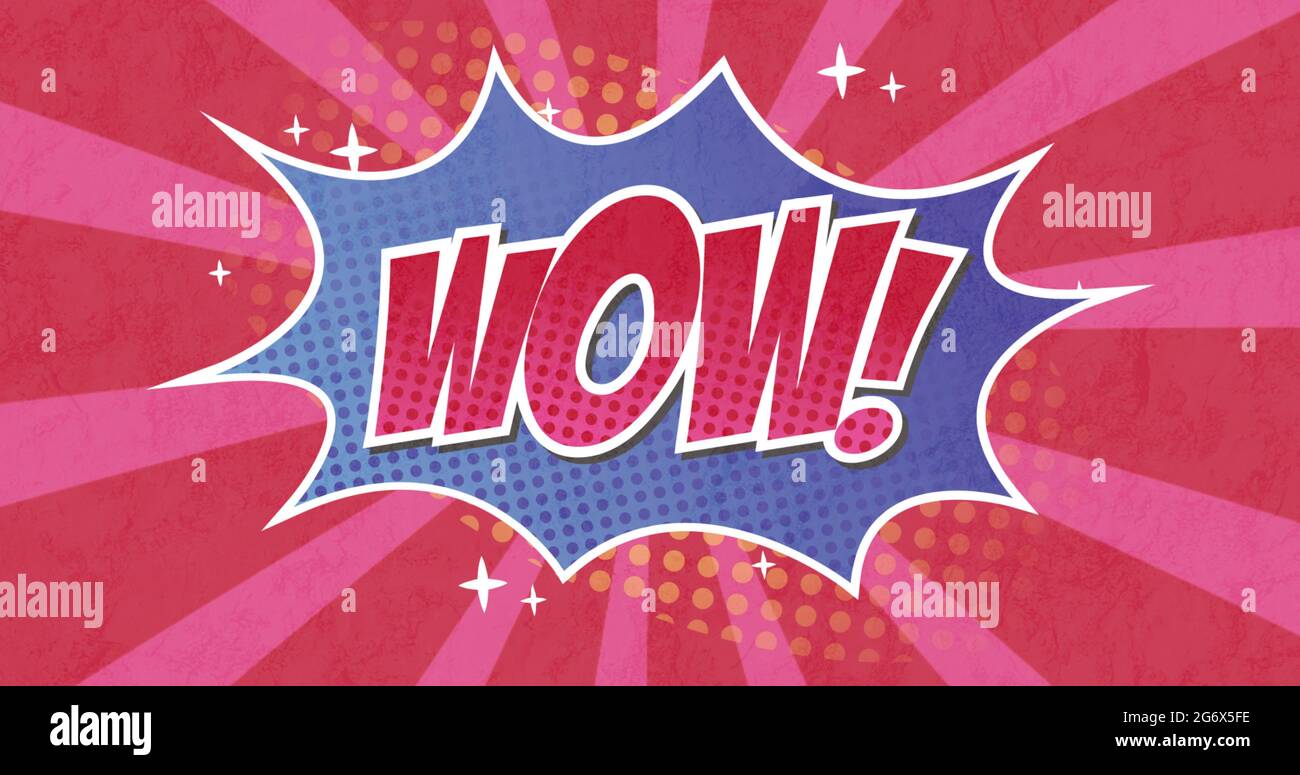 Image of a cartoon bubble with WOW written in pink on a pink and red ...