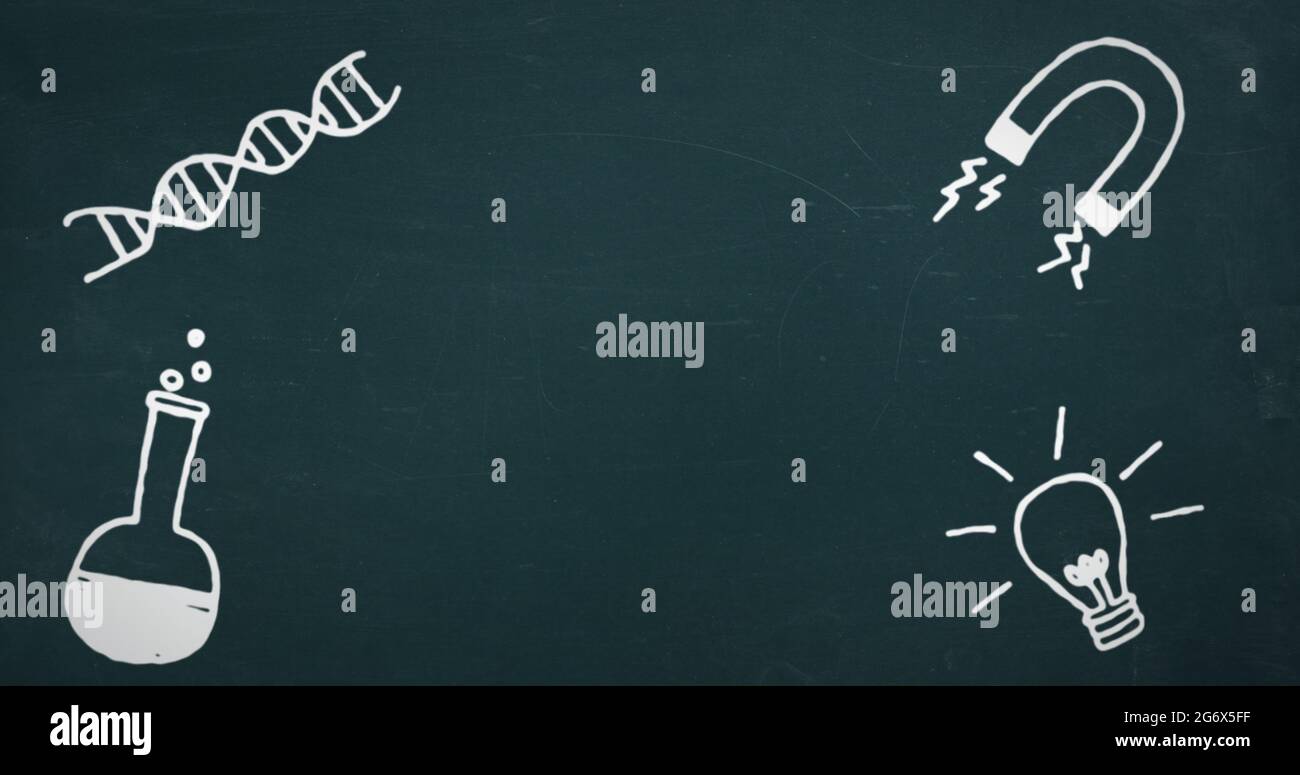 Image of white science pictograms on a green background Stock Photo - Alamy