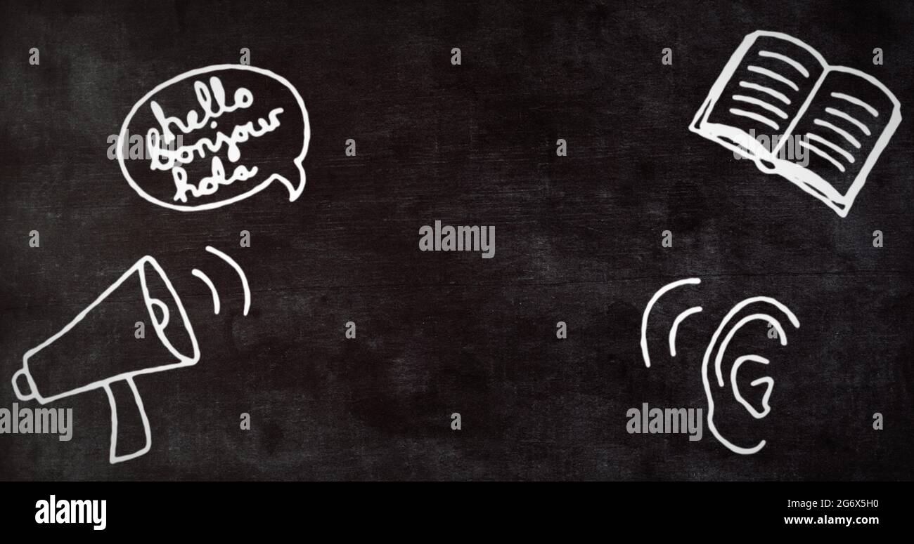 Image of school pictograms on a black background Stock Photo - Alamy