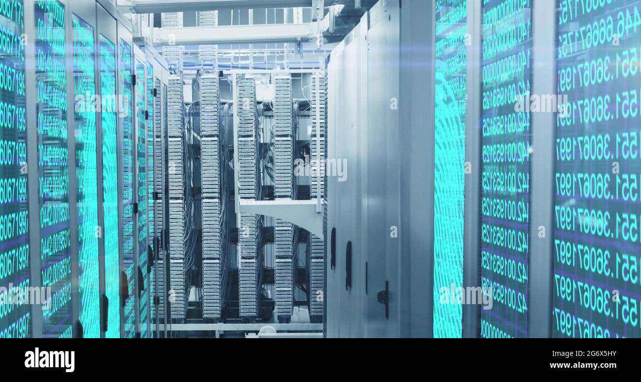 Fingerprint scanner and data processing over server room Stock Photo ...