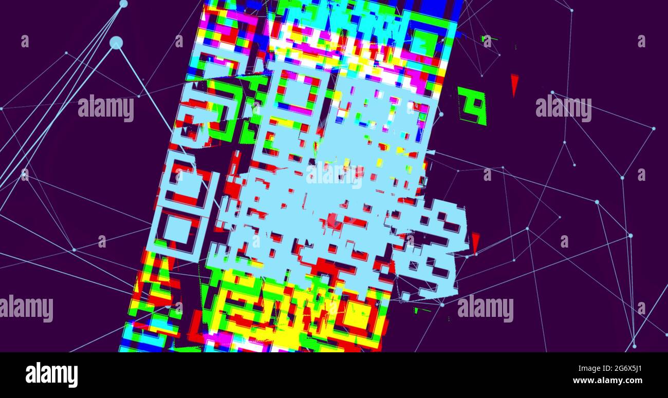 QR code scanner over network of connections against blue background ...