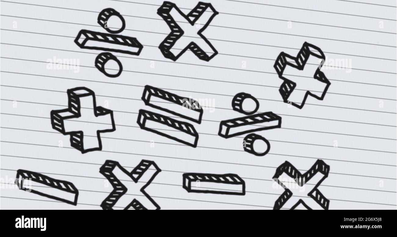 Mathematical symbols against white lined paper Stock Photo - Alamy