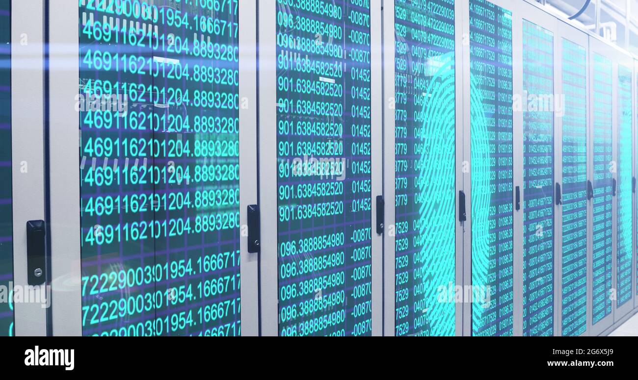 Fingerprint scanner and data processing over server room Stock Photo ...