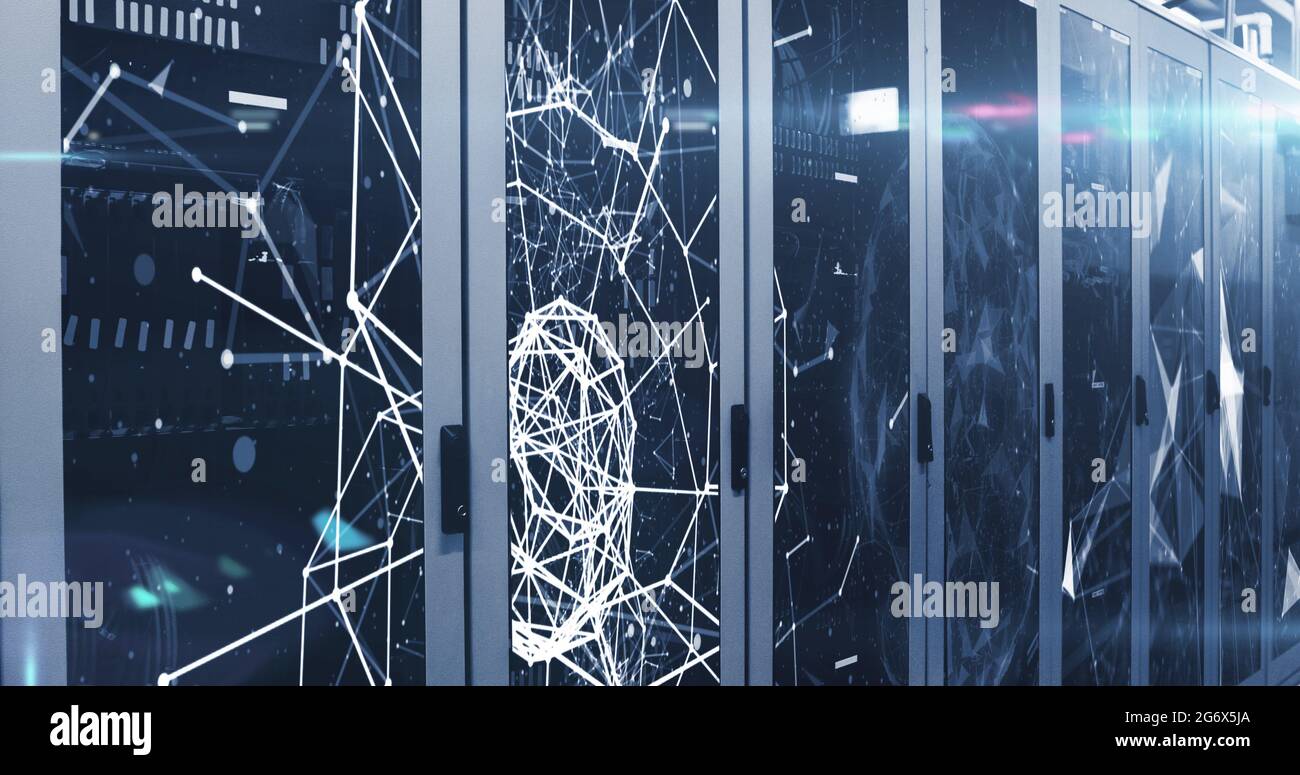 Image of connection lines moving on a server room Stock Photo - Alamy