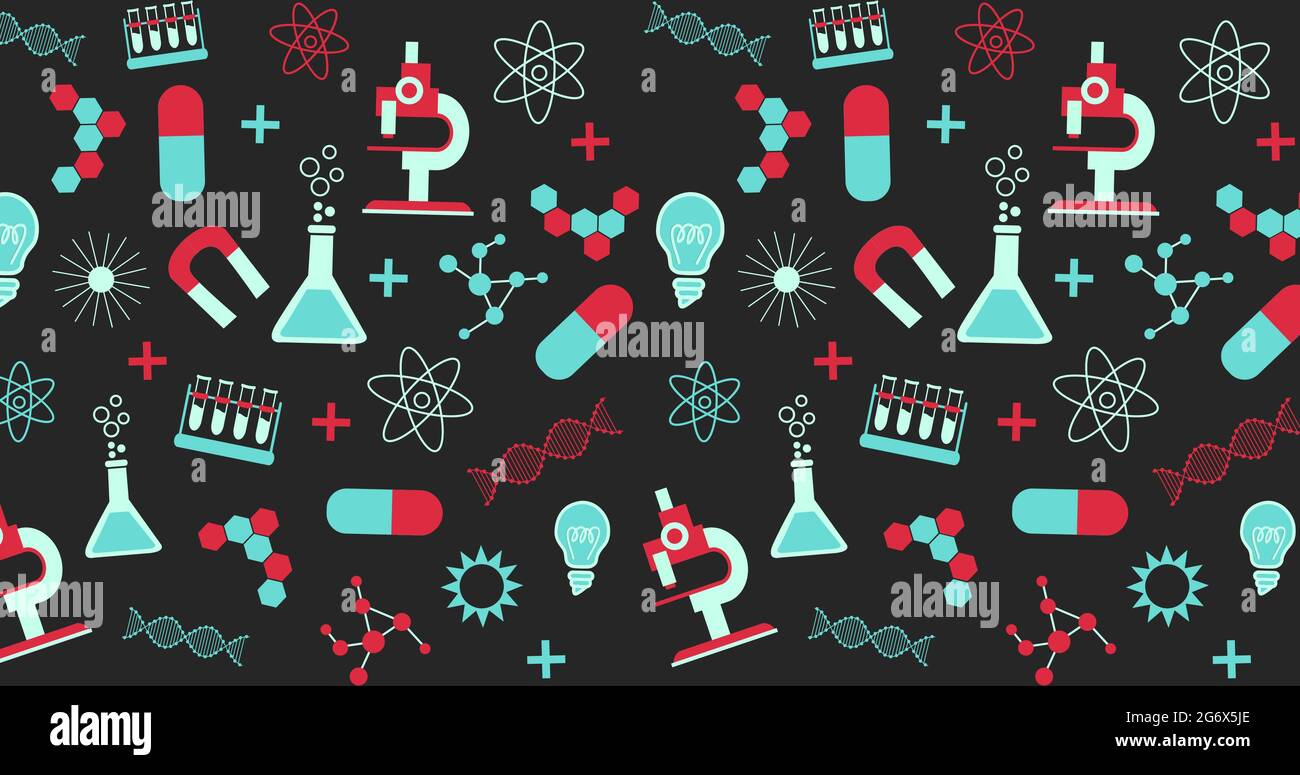 Science concept icons moving against black background Stock Photo - Alamy