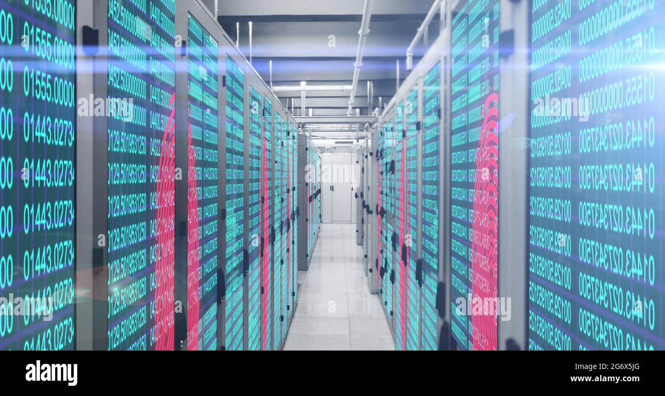 Fingerprint scanner and data processing over server room Stock Photo ...