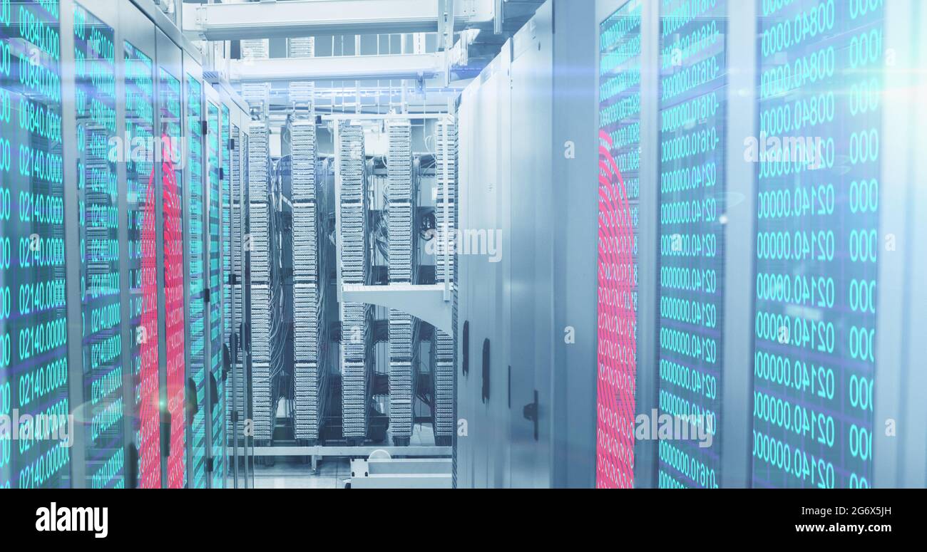 Fingerprint scanner and data processing over server room Stock Photo ...