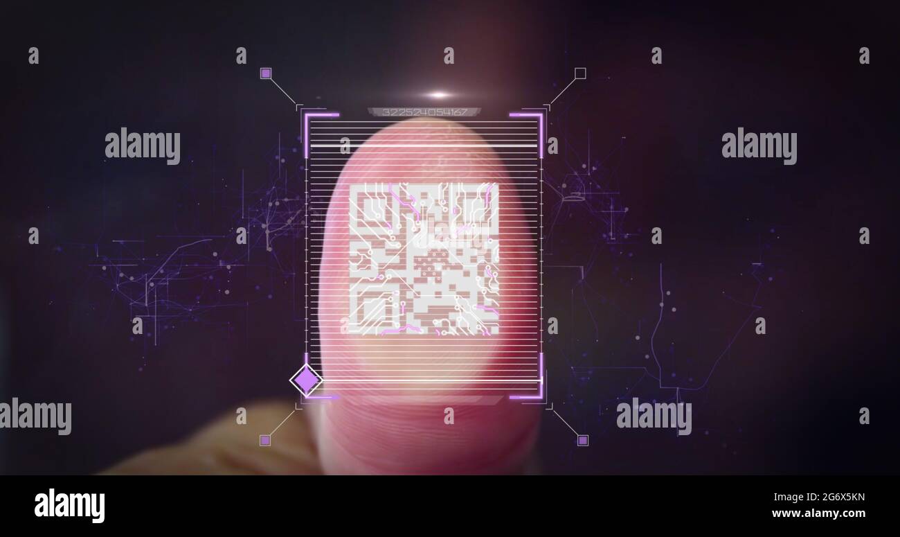 Fingerprint scanner against blue background Stock Photo - Alamy