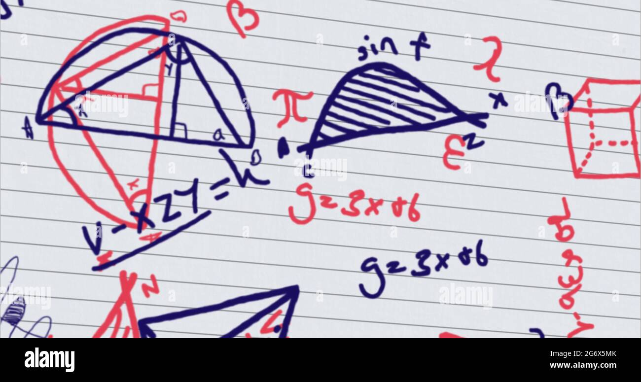 Mathematical equations moving against white lined paper Stock Photo - Alamy