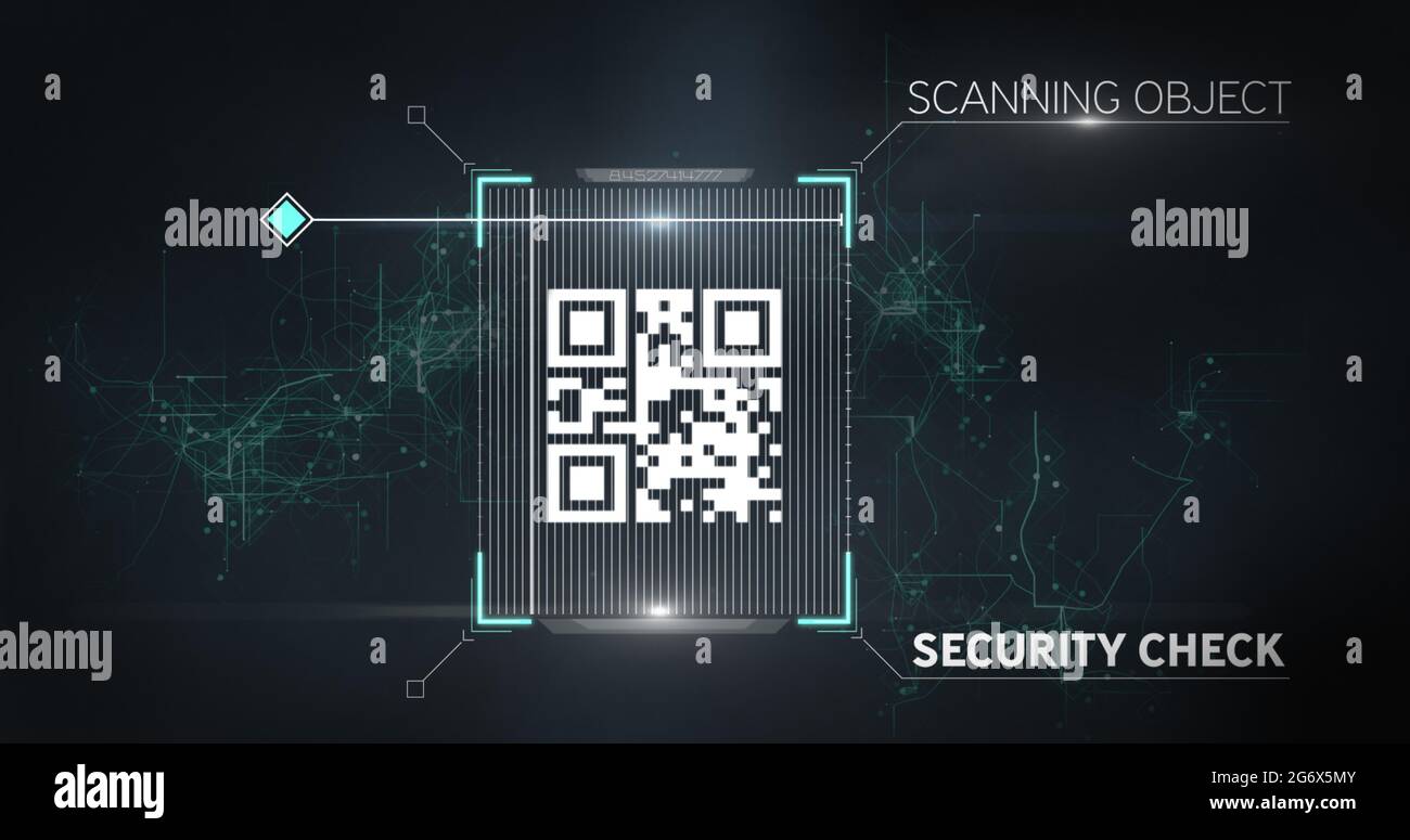 QR code scanner data processing against blue background Stock Photo - Alamy