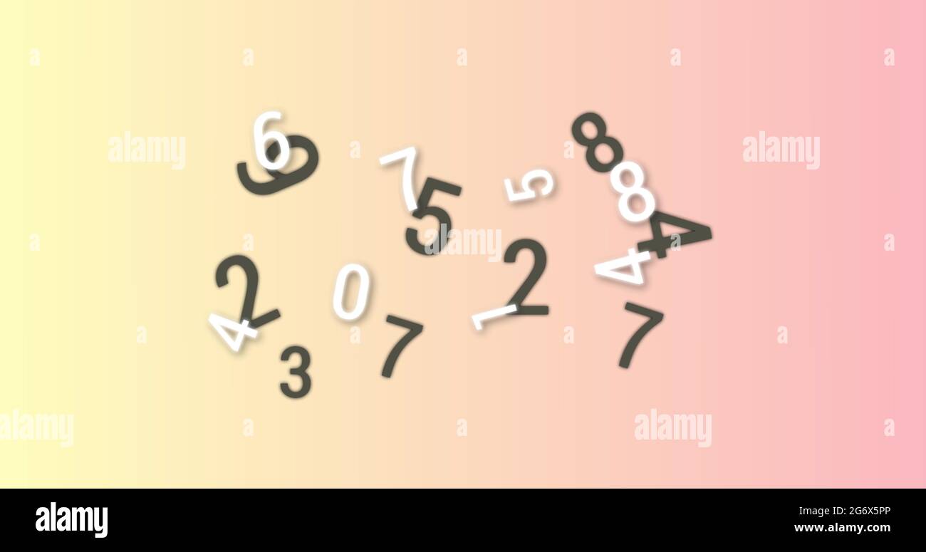 Random numbers and alphabets moving and changing against orange and ...