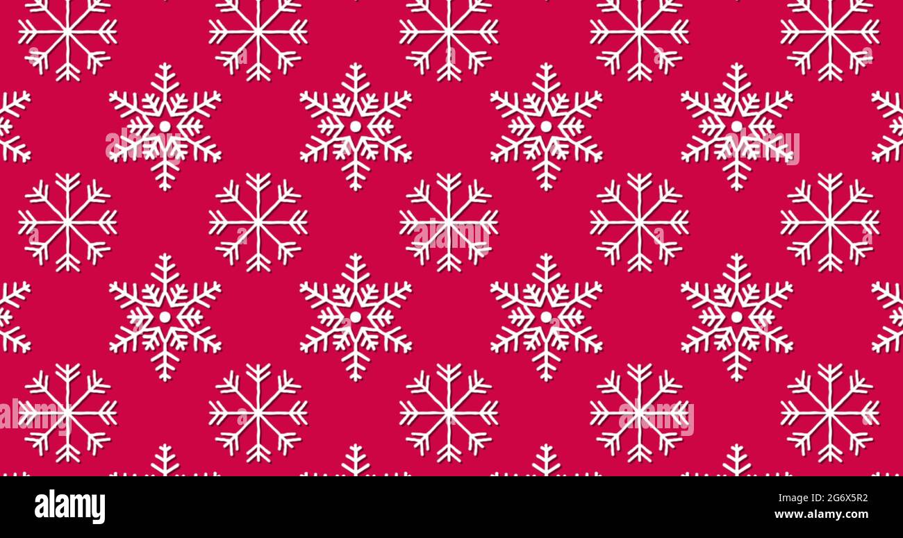 Traditional Christmas pattern with snowflakes moving against red ...
