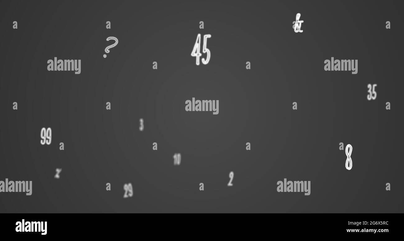 Random numbers, figures, and symbols floating away in a vast empty ...