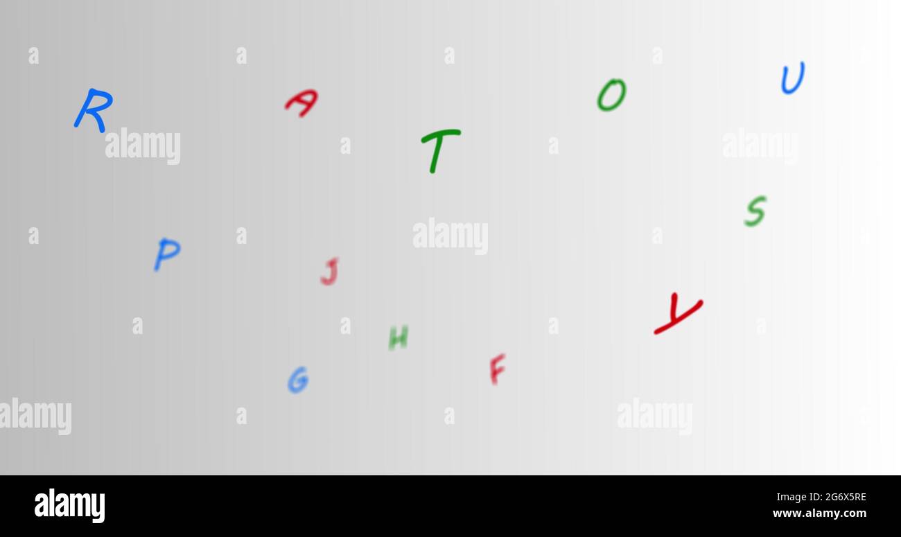 Digital image of colorful random letters in alphabets moving against ...