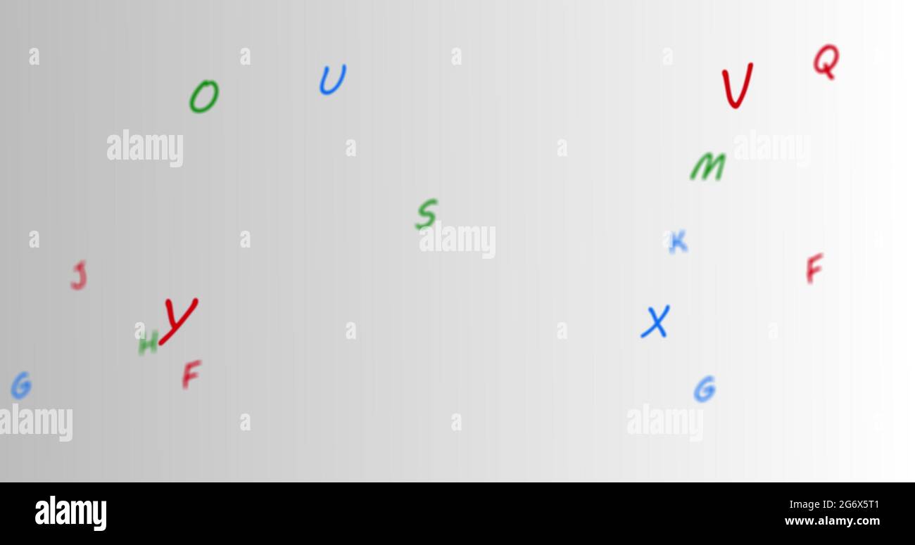 Digital image of colorful random letters in alphabets moving against ...