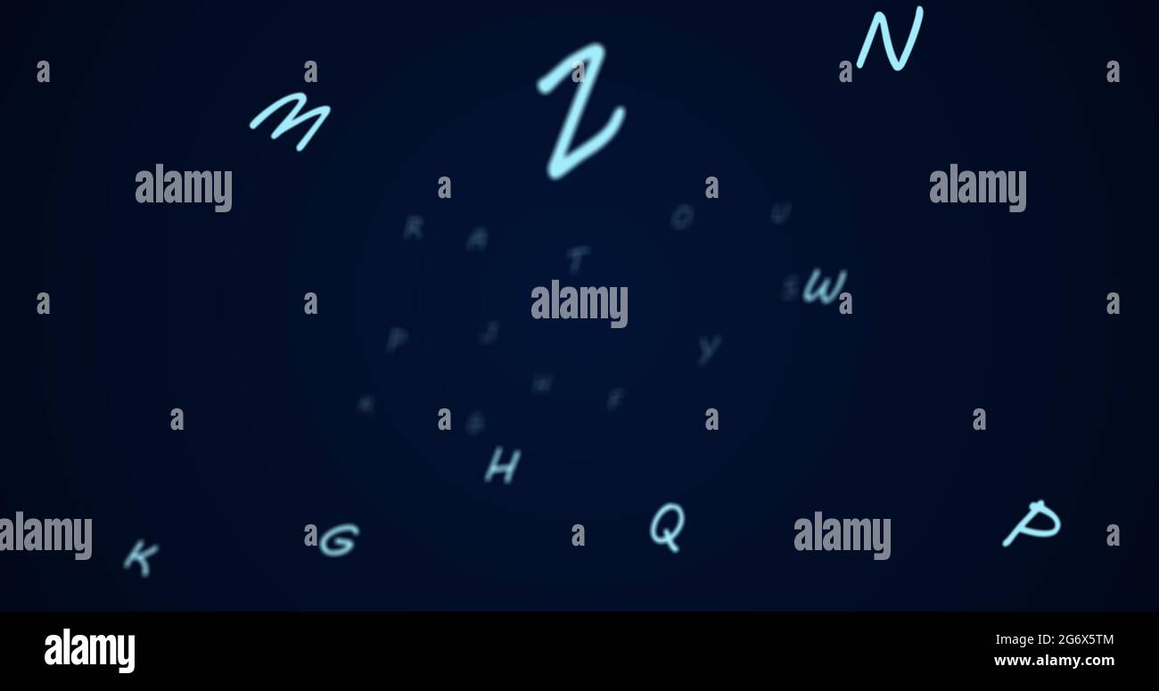 Random letters in the alphabet floating forward in a vast empty space ...