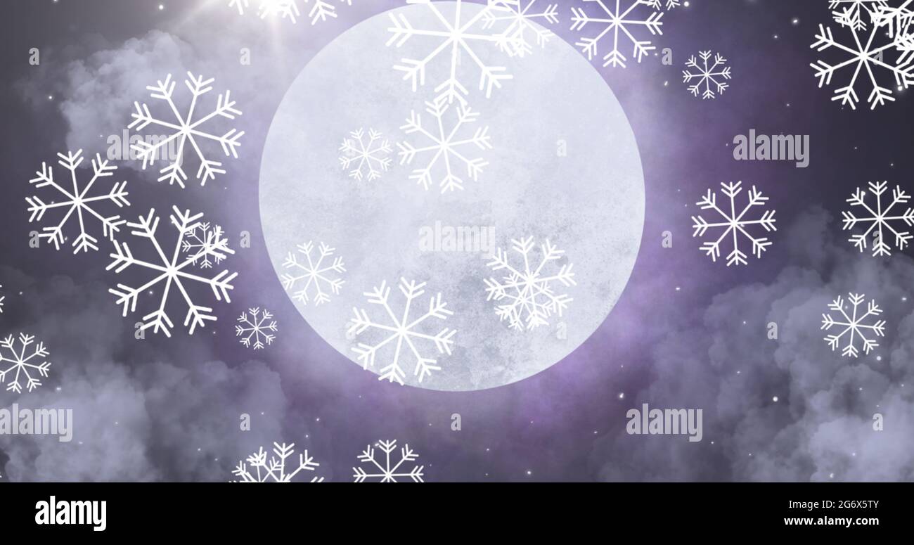 Snow particles falling against moon in night sky Stock Photo - Alamy