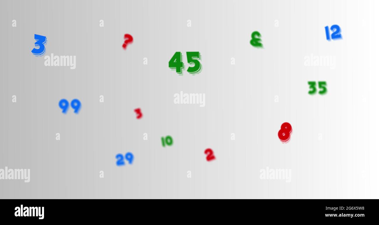 Random Colorful Multiple Mathematical Numbers And Symbols Moving Against White Background Stock 