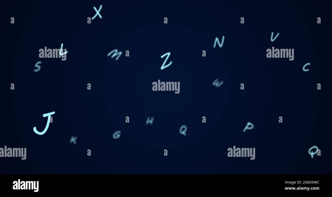 Random letters in the alphabet floating forward in a vast empty space ...
