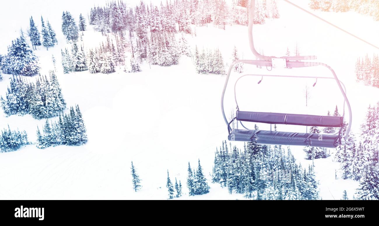 Image of landscape with winter scenery and ski chair lift Stock Photo ...