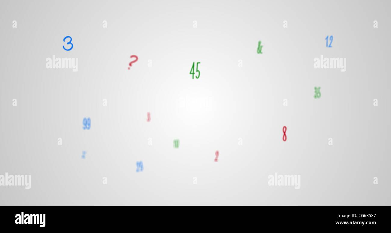 Digital image of colorful random letters and numbers moving against ...