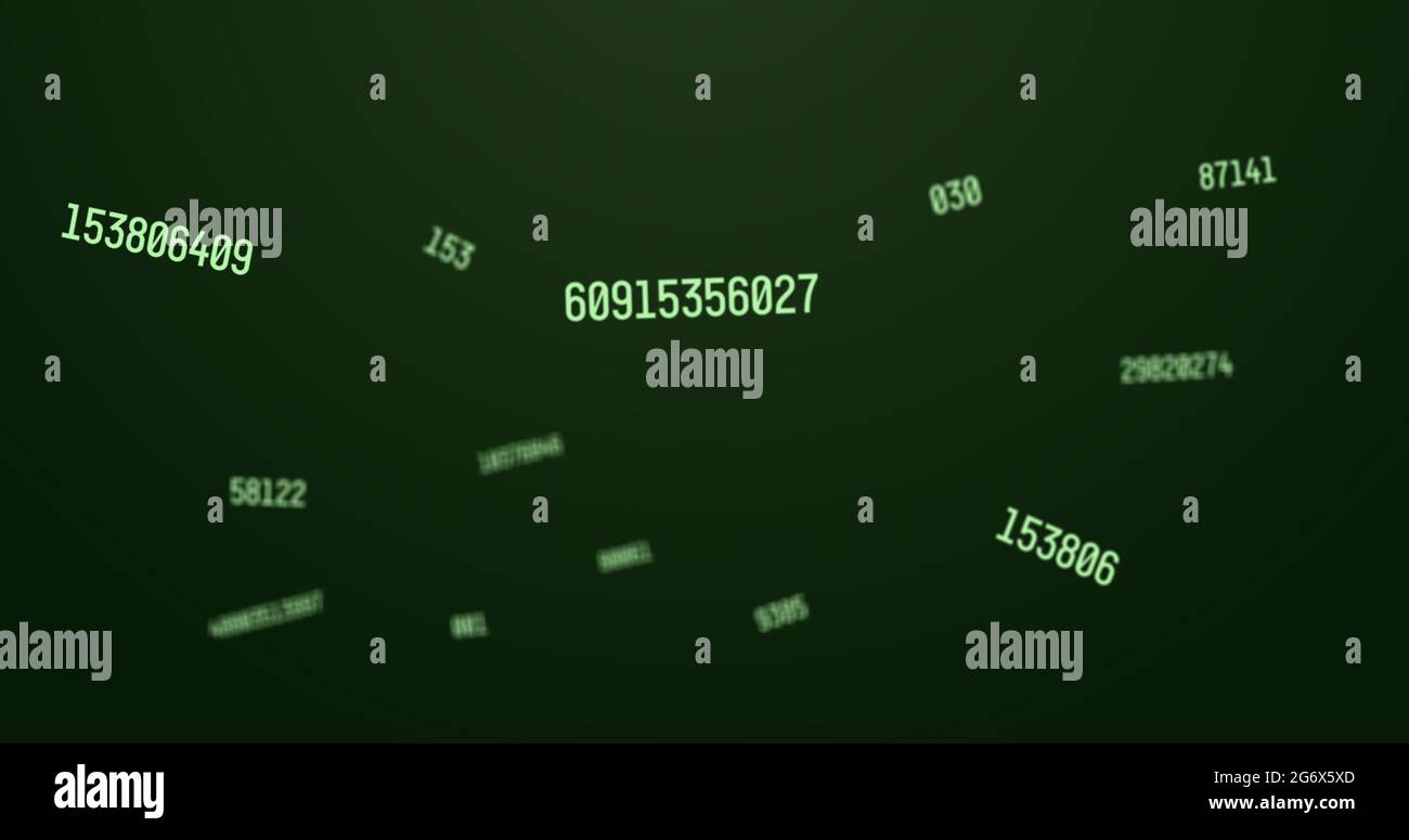 Sets of numbers changing at a fast pace floating upwards in vast empty ...