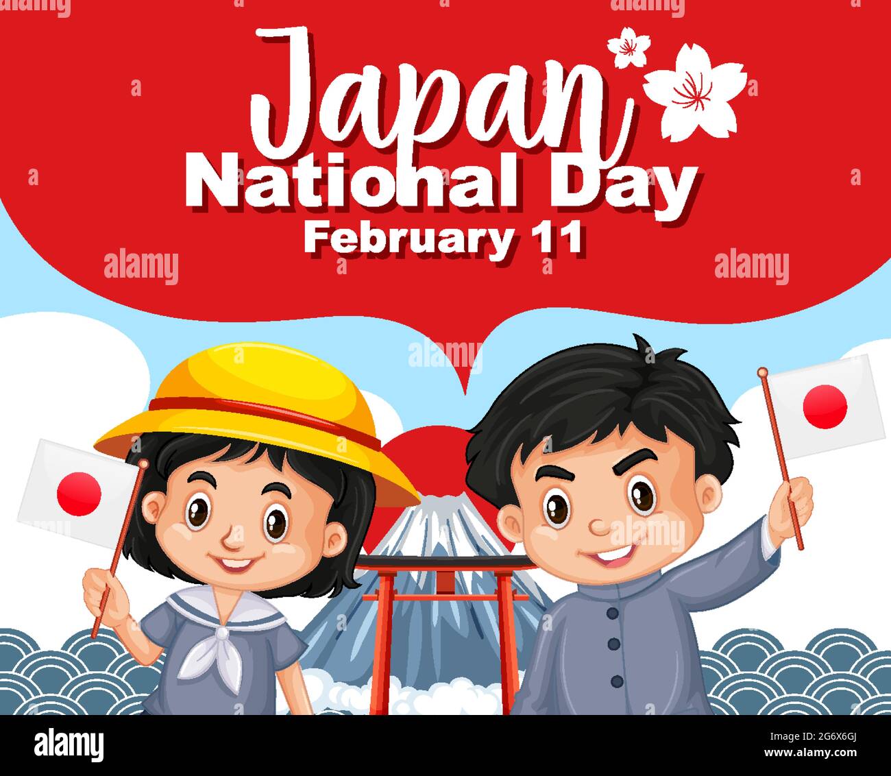 Japan National Day banner with Japanese children cartoon character ...