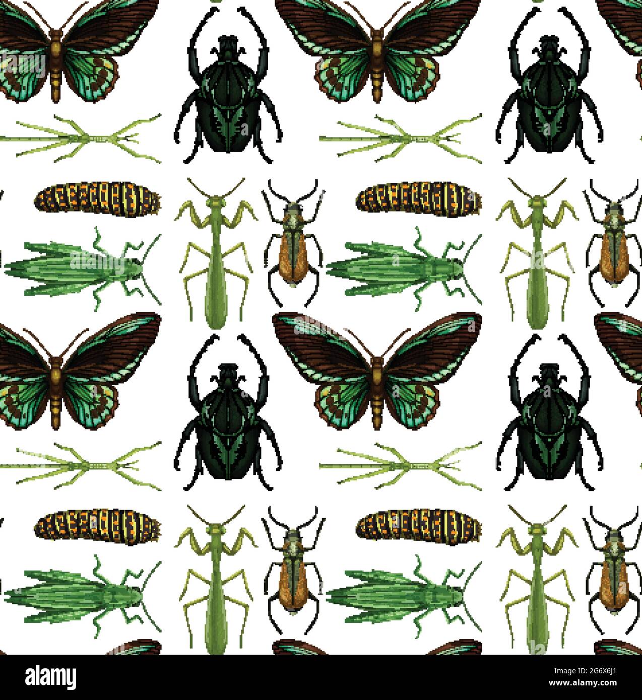 Seamless pattern with many insects on white background illustration ...
