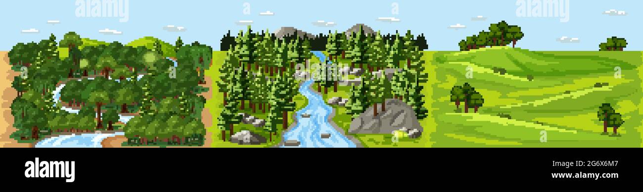 Stream in forest nature landscape scene illustration Stock Vector Image ...