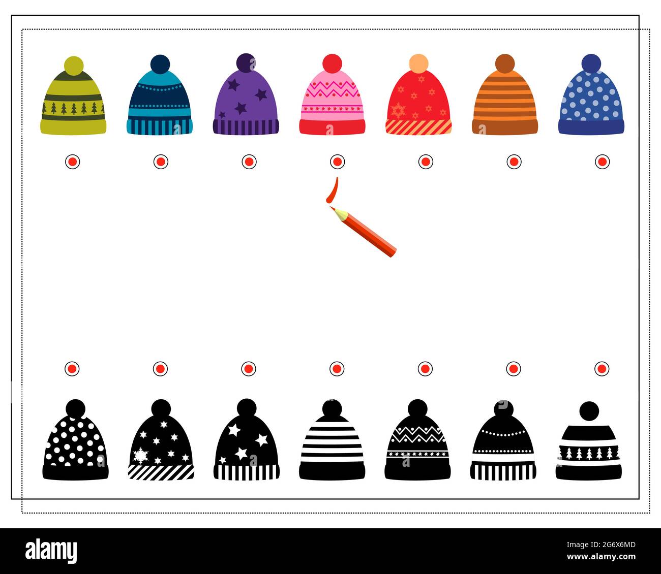 A logical game for children. find the right shade, winter hats with ...