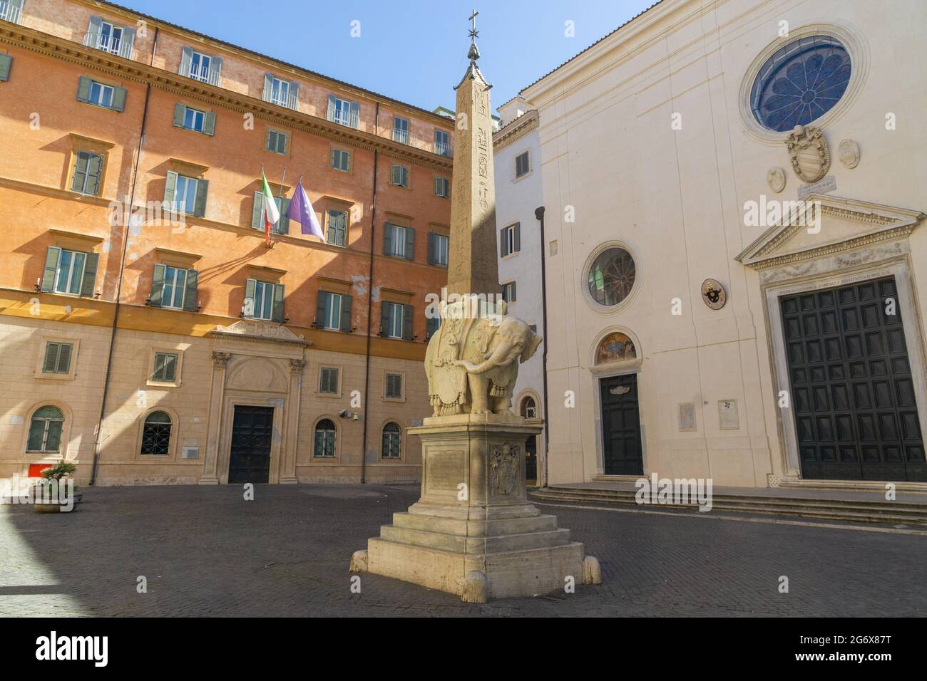 Elephant and obelisk with ancient egyptian hieroglyphics at the Piazza ...