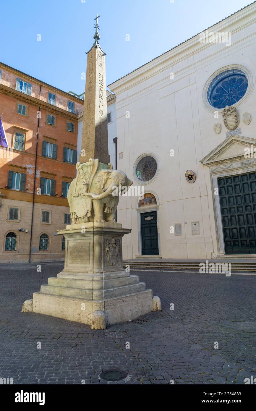 Elephant and obelisk with ancient egyptian hieroglyphics at the Piazza ...