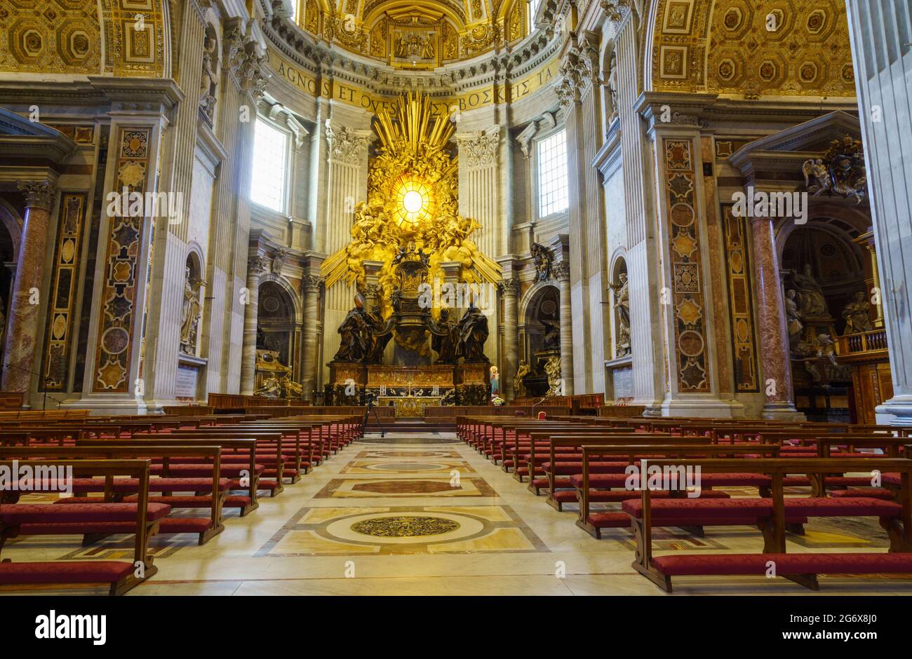 Interior of Basilica of St. Peter in Rome, Italy. The apse with St ...