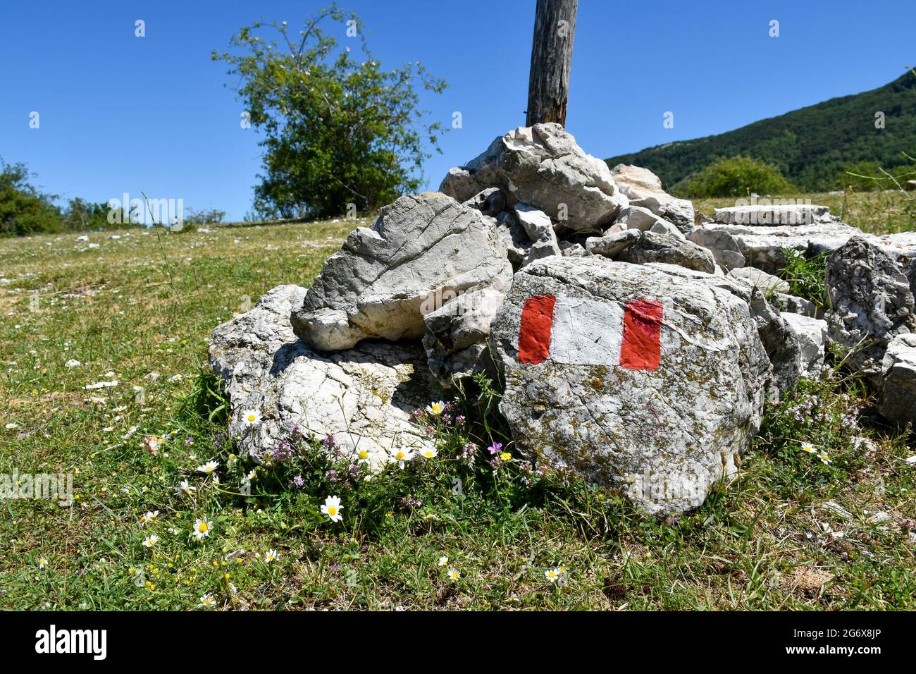 Track signs along a mountain path Stock Photo - Alamy