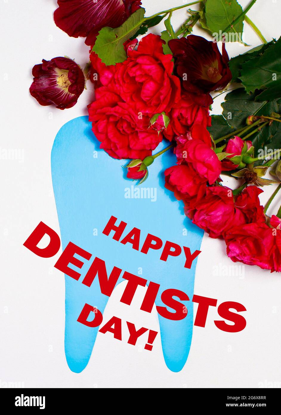 Greeting vertical card for dentistry. Happy dentist day - blue tooth ...