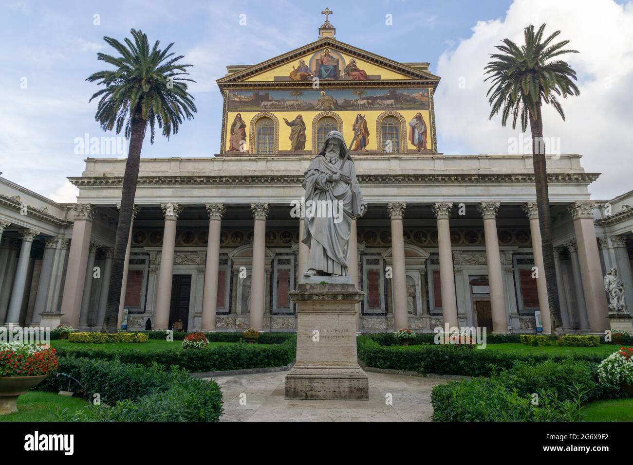 The Statue of the Apostle Paul standing in front of the Papal Basilica ...