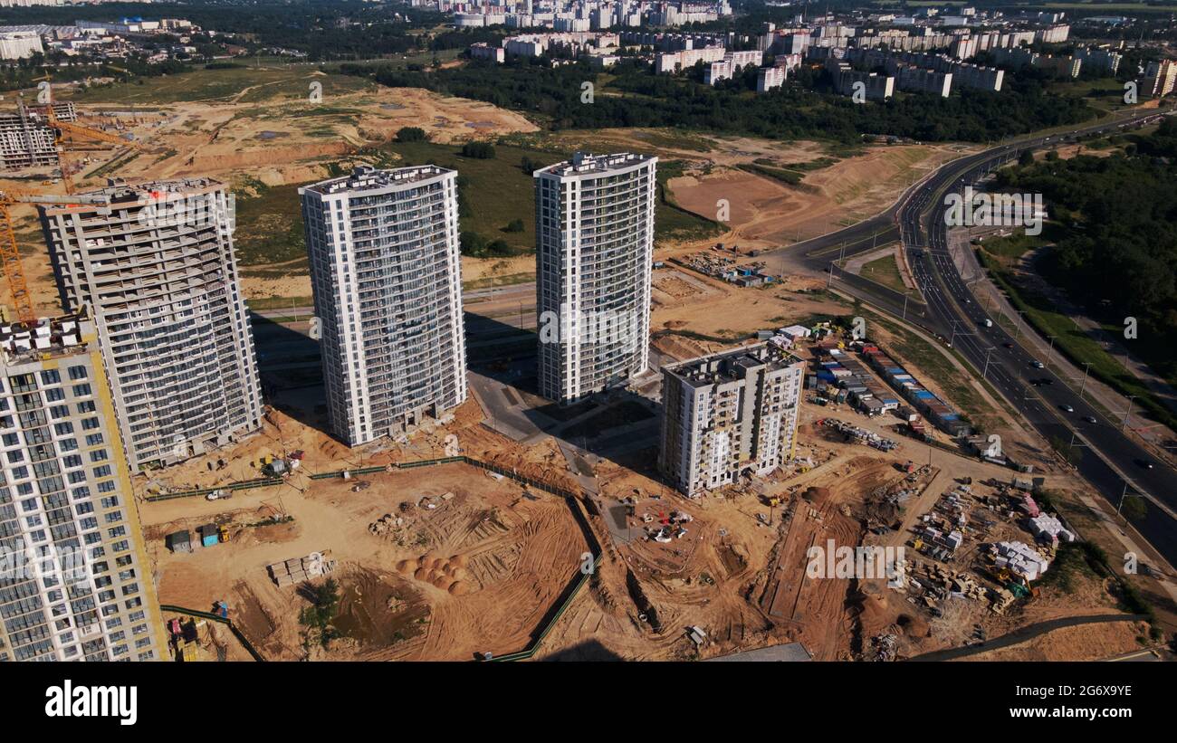 Modern urban development. Construction site with multi-storey buildings ...
